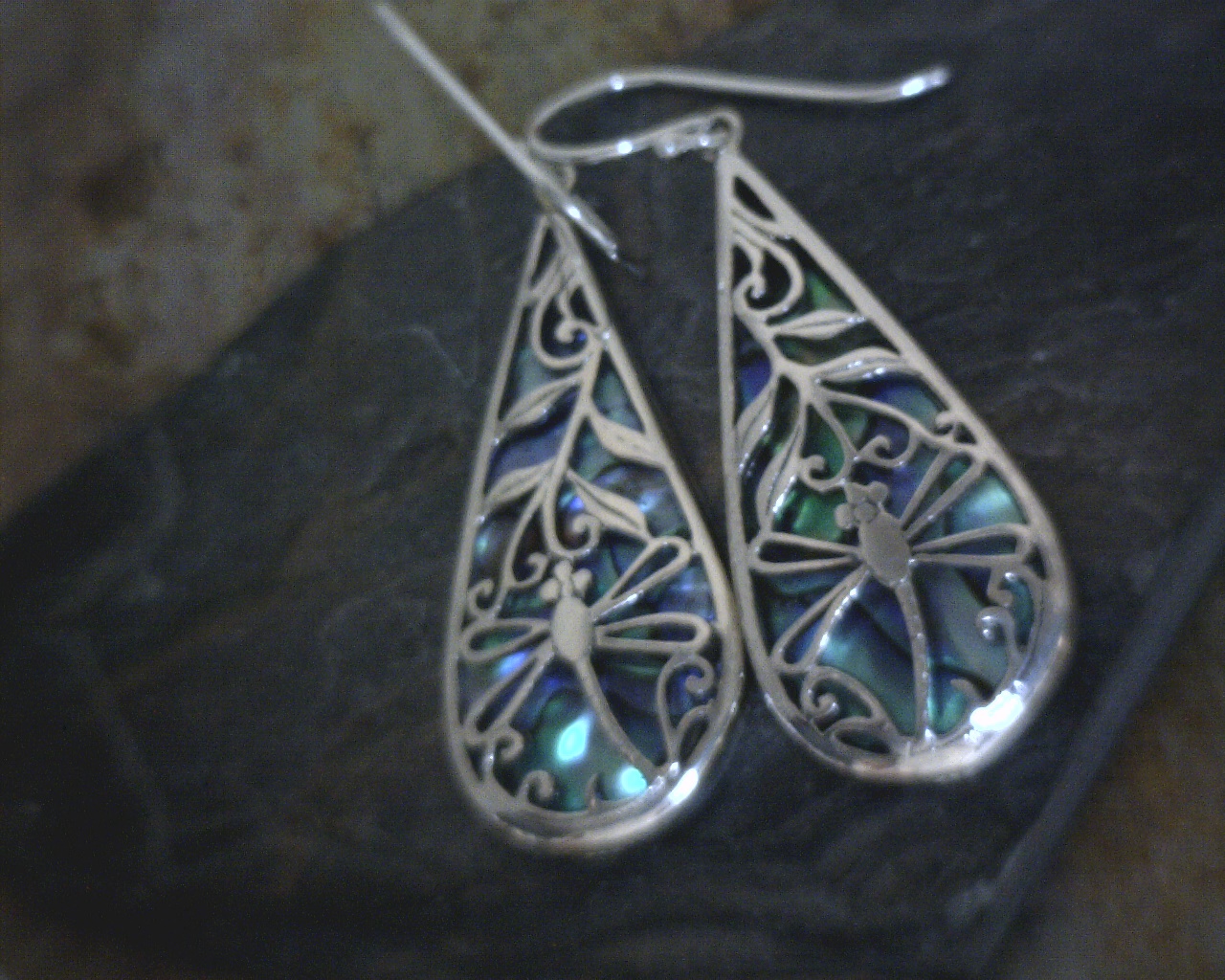 SS Abalone & Dragonfly Drop Earrings 001-644-09557 | Vulcan's Forge LLC ...